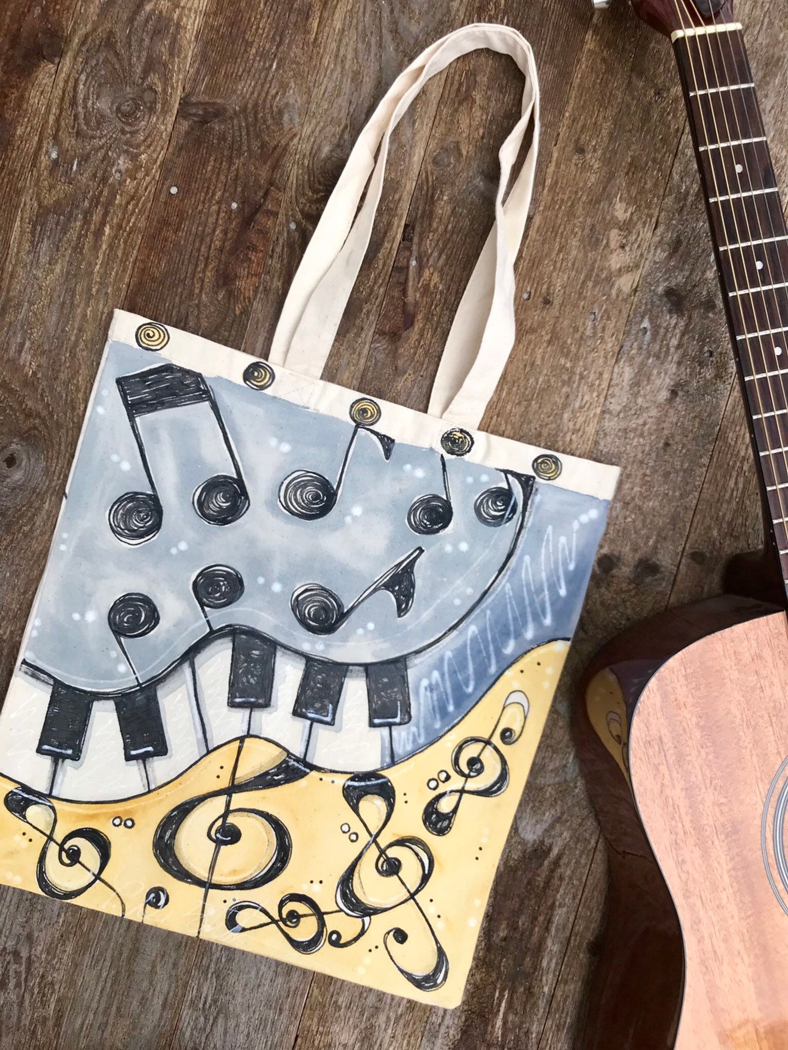 Hand-painted Music Tote Bag, Personalized Cotton Canvas Gift, Eco ...