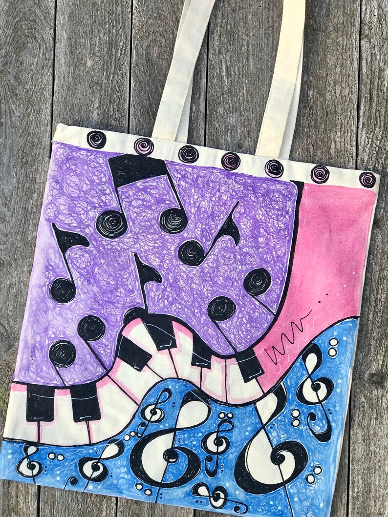 Hand-painted Music Tote Bag: Personalized Canvas Book Bag (eco Friendly ...