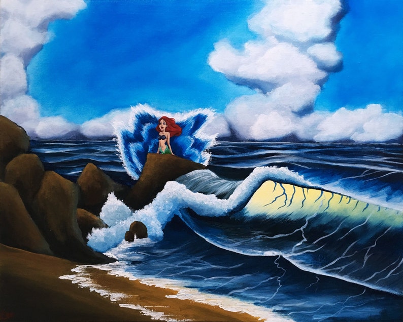 Ariel's Wave bob Ross-style Little Mermaid Painting - Etsy UK