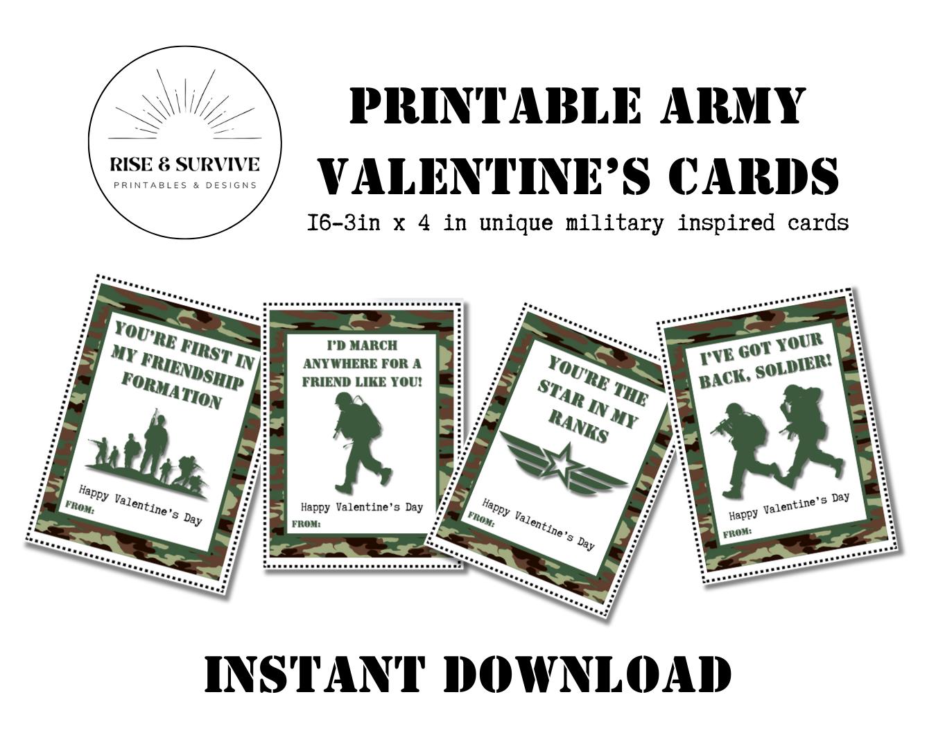 Army Soldier Valentine's Day Printable Cards Kids Classroom Instant ...