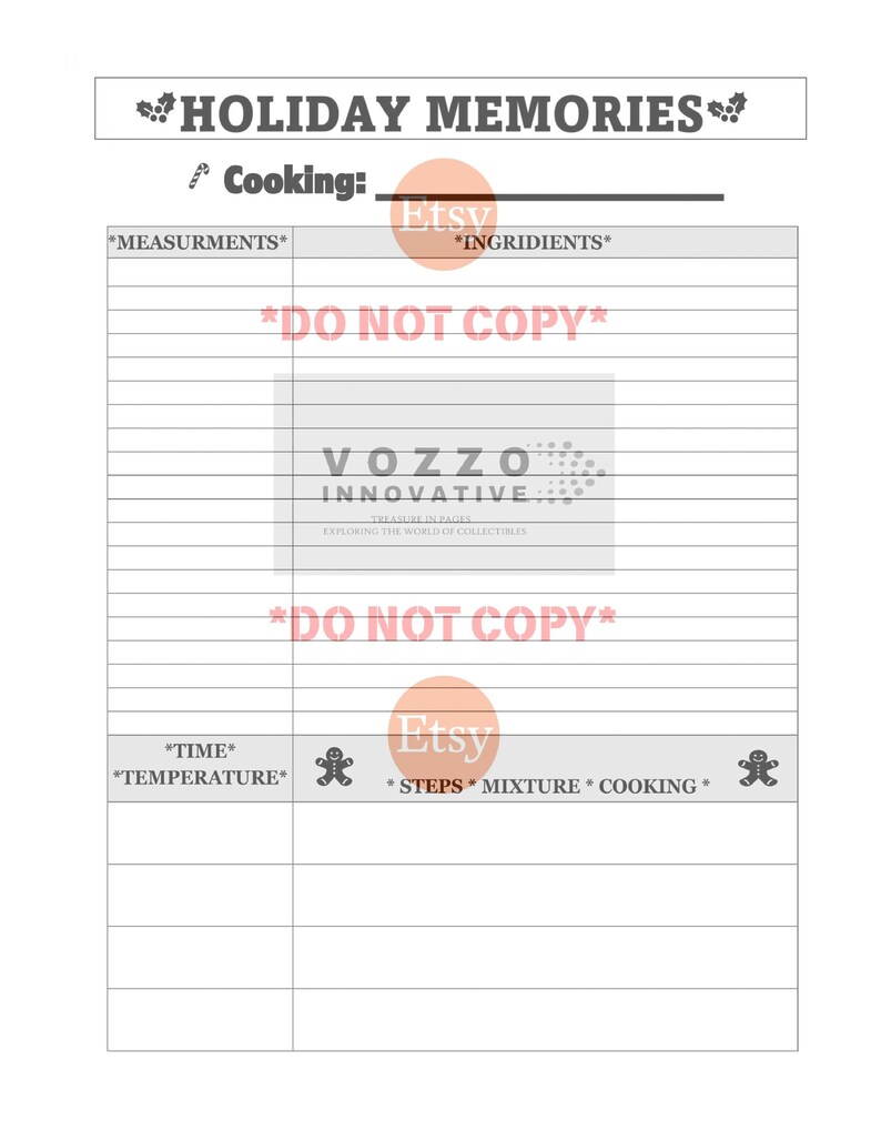 Holiday Christmas Recipe Book Page Template, Printable, Journal ...