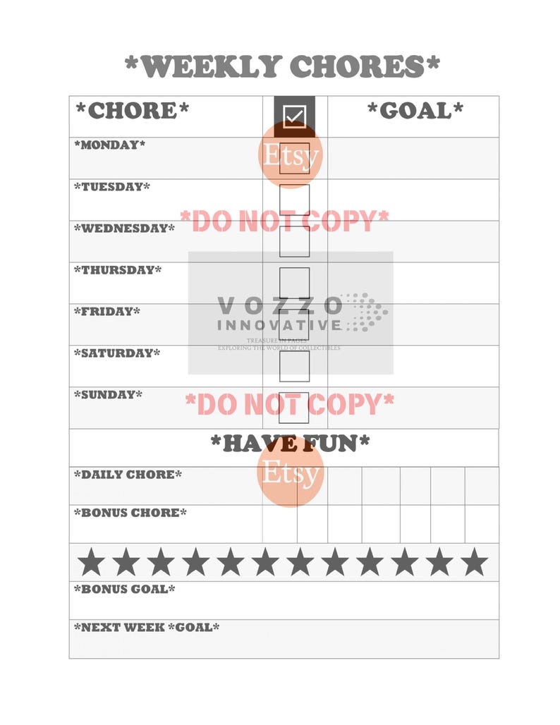 Weekly Chores Page Template, Printable, Journal, Download, Planner ...