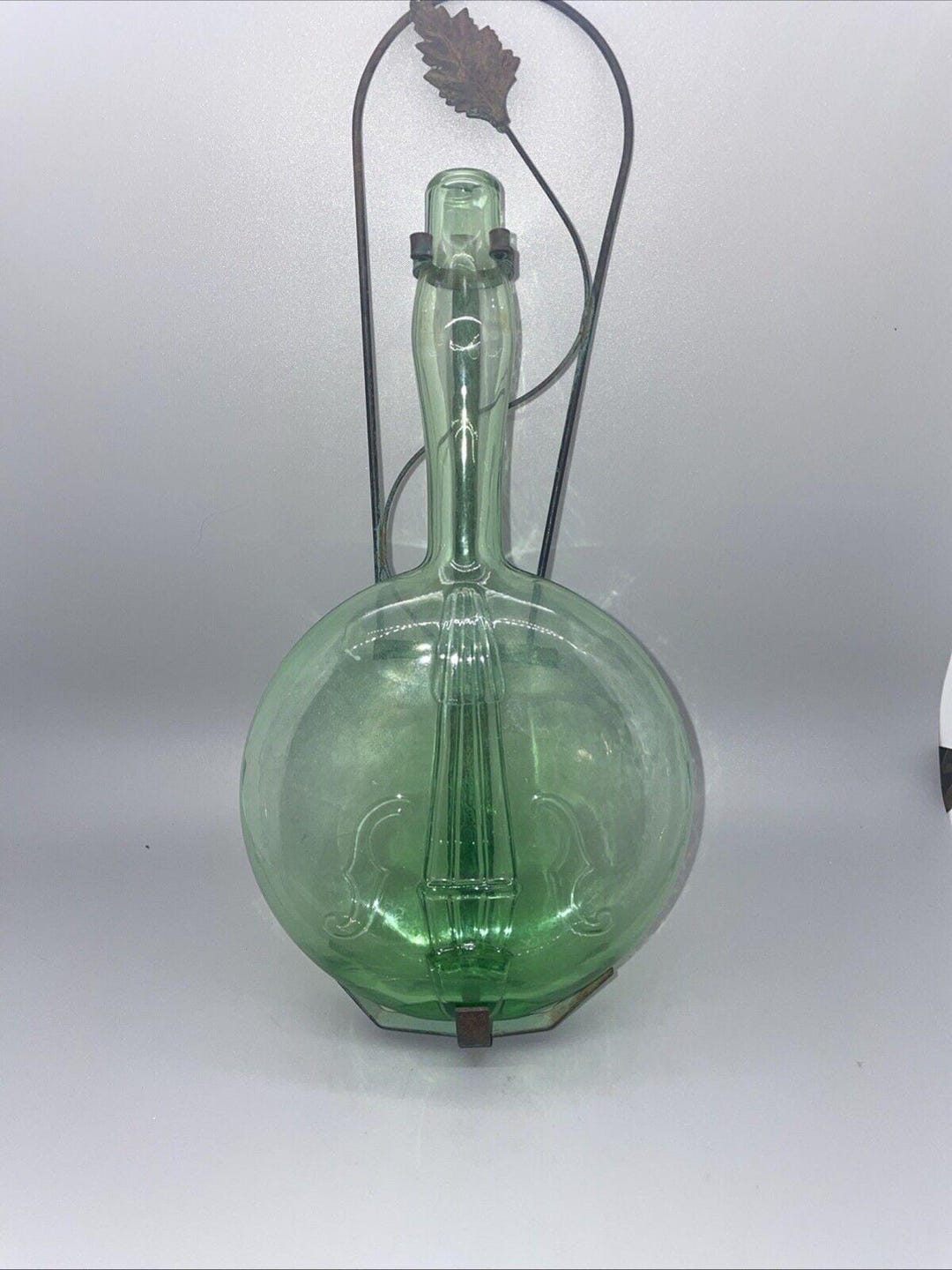 Handblown Green Glass Banjo Bottle Flask W/ Wall Hanger - Etsy