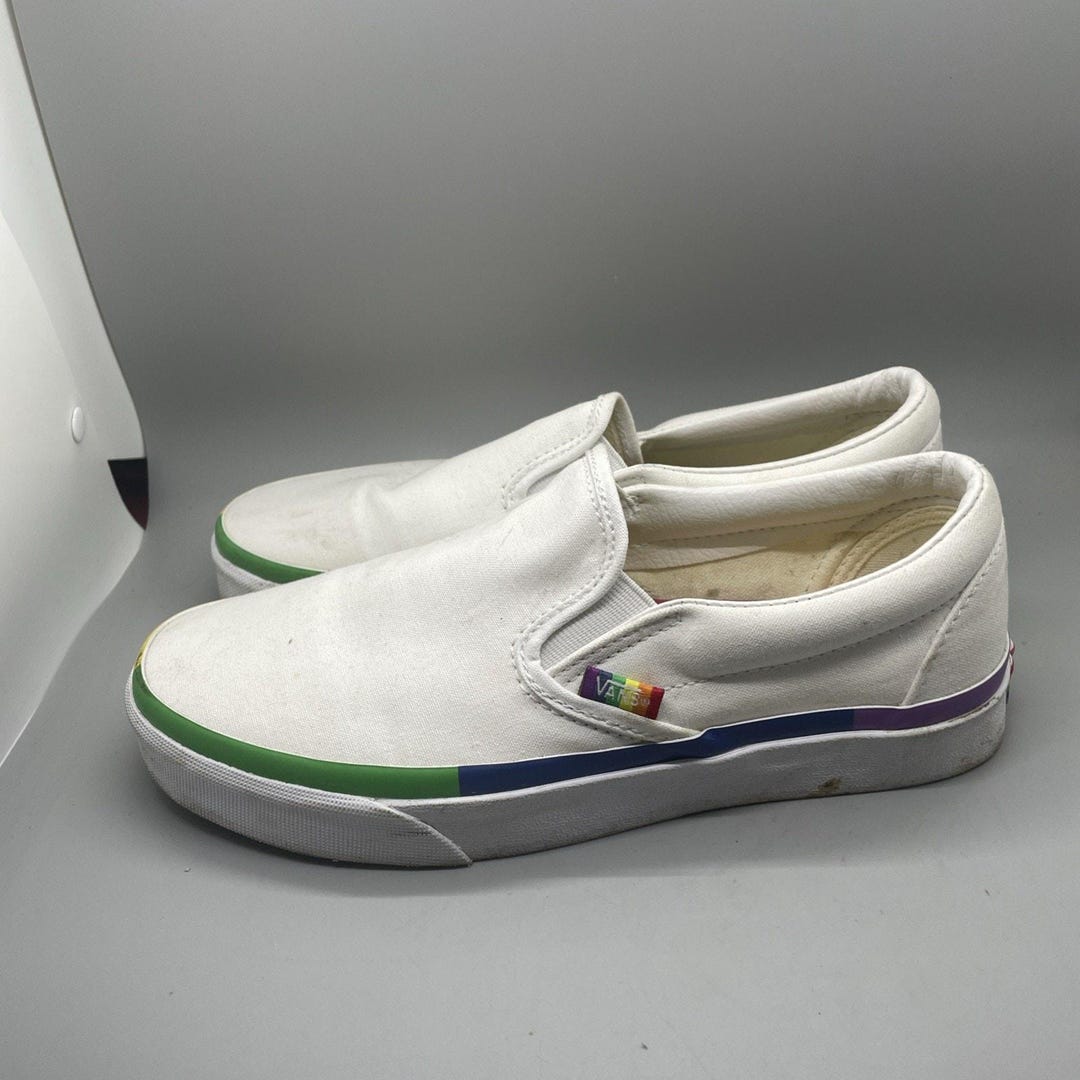 Vans Classic Slip on Rainbow Foxing White LGBTQ Pride Women’s 7.5mens 6 ...