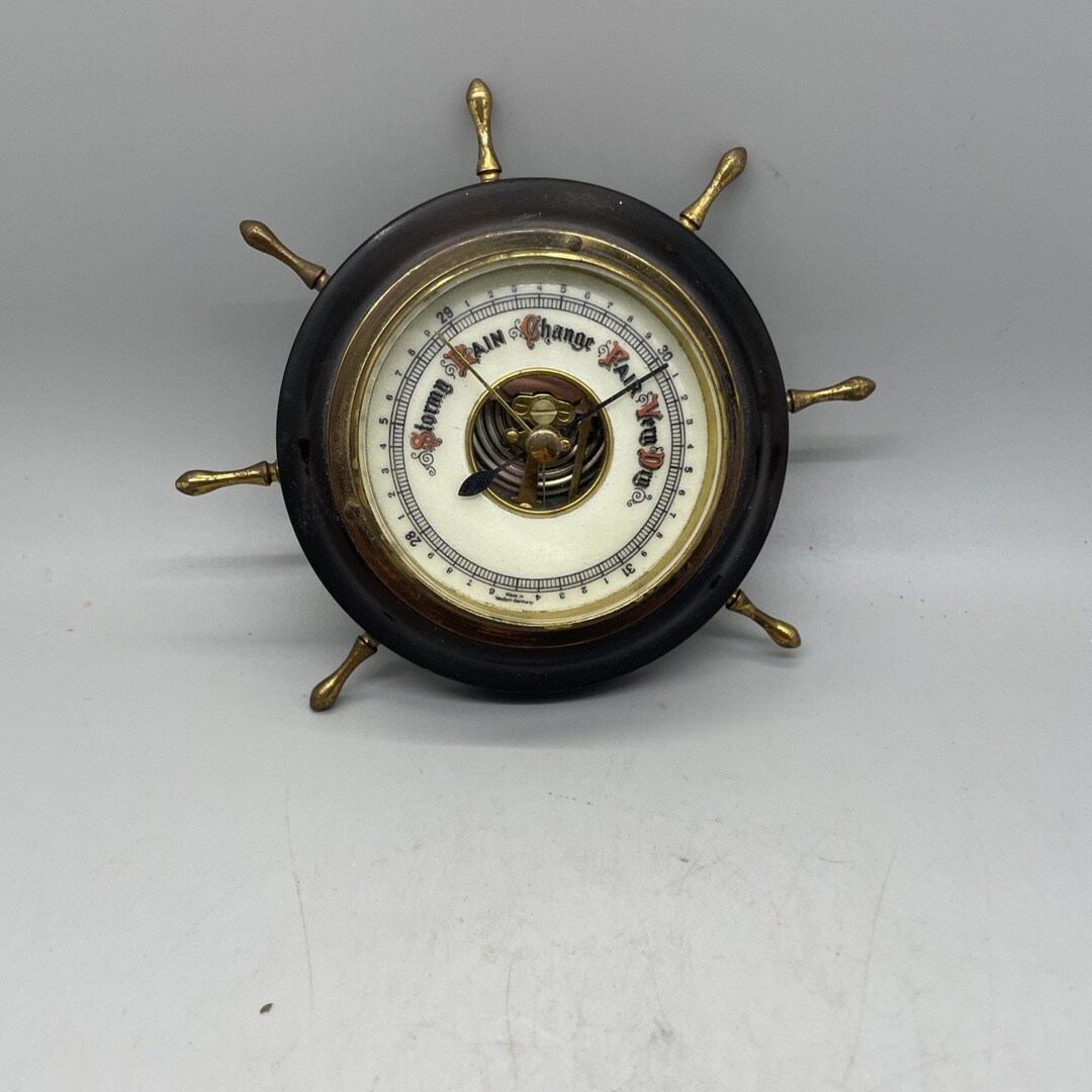 Vintage Alpha Barometer Wood Glass Desktop Tabletop Wall Weather West ...