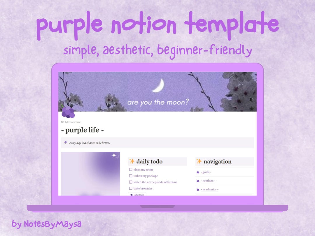 Purple Notion Template | Digital Planner | Aesthetic Life Planner ...