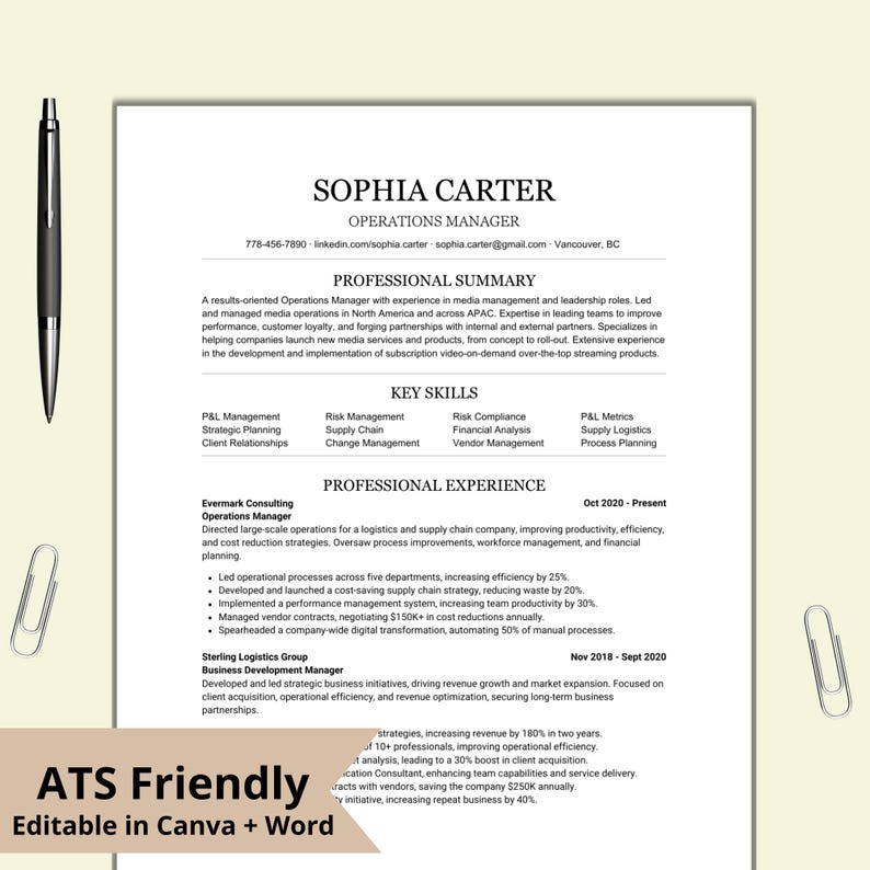 Ats-friendly Resume Template | Editable in Canva & Word | Career ...