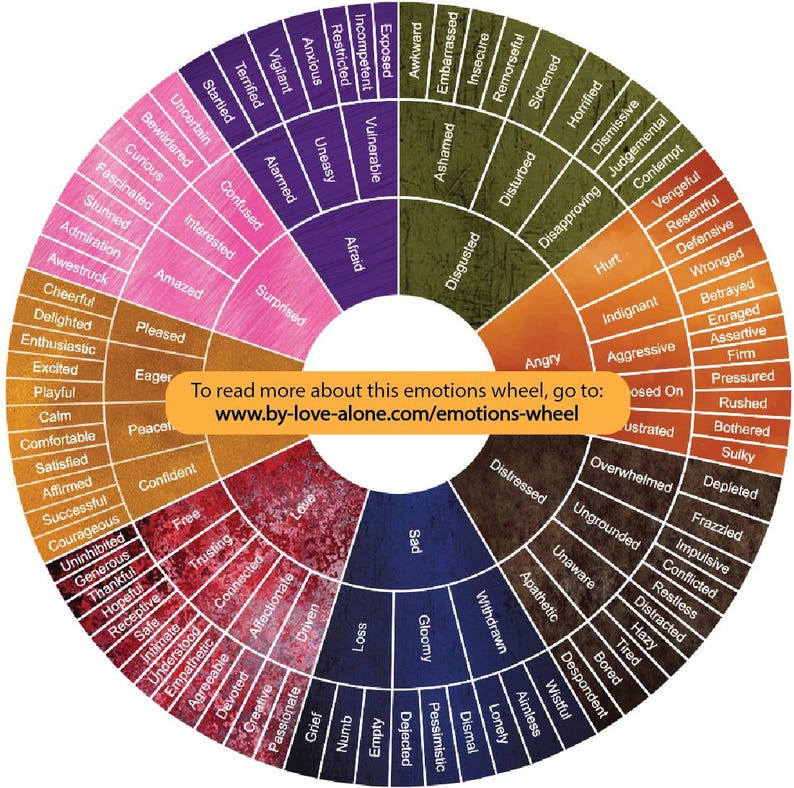 Emotions Wheel (116 Emotions): Love | Happy | Surprised | Afraid ...