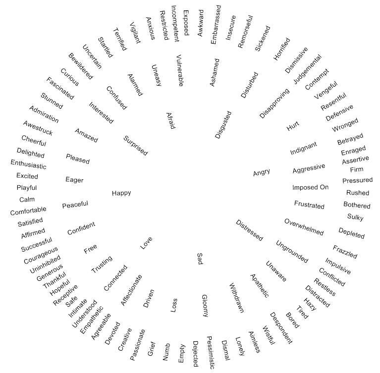 Emotions Wheel (116 Emotions): Love | Happy | Surprised | Afraid ...
