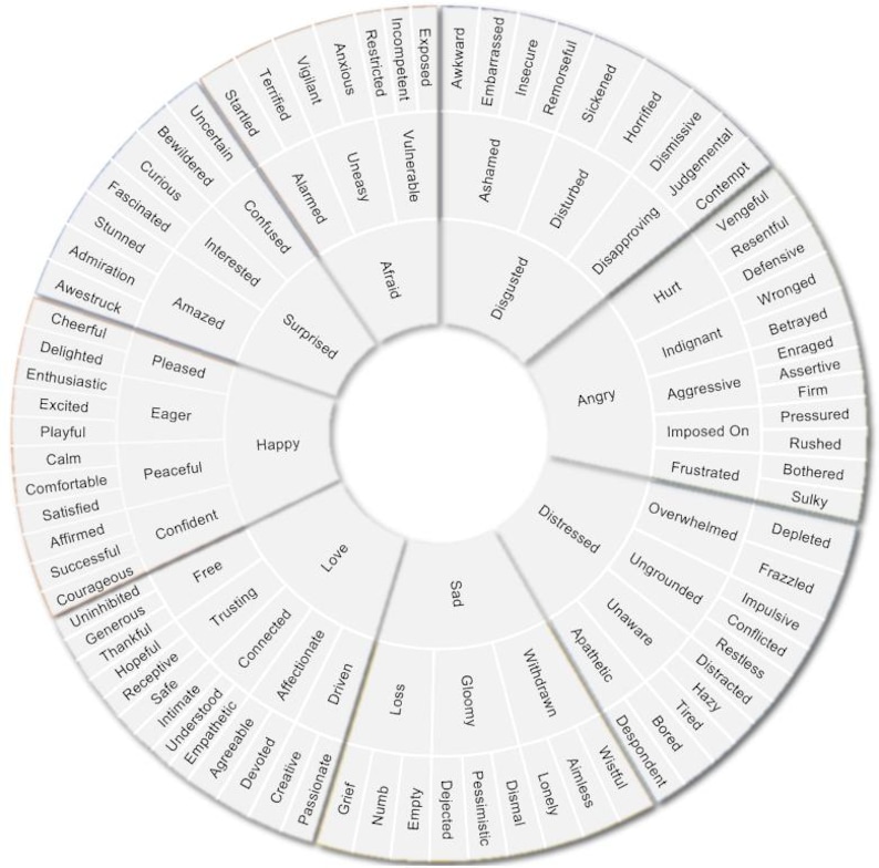 Emotions Wheel (116 Emotions): Love | Happy | Surprised | Afraid ...