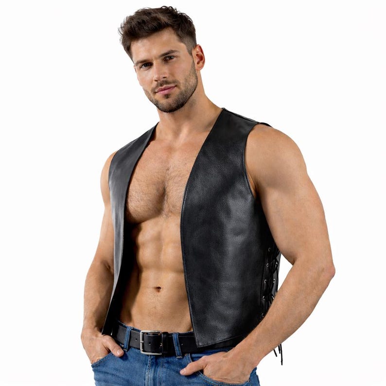 Men's Real Leather Bartender Vest, Handmade – Gay Bar Vest, Waistcoat ...