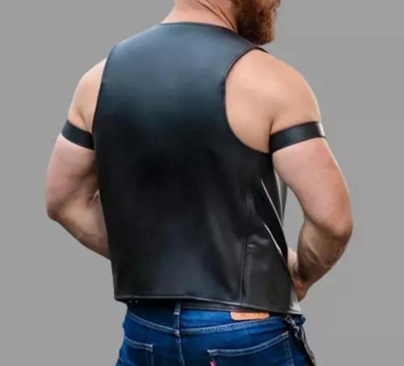 Men Real Leather Bartender Vest Cowhide Bar Waistcoat Open Front ...