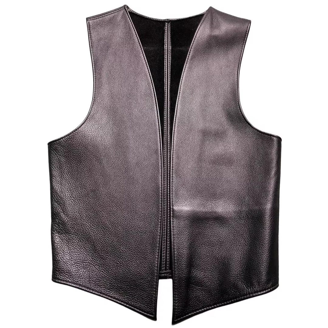 Men Real Leather Bartender Vest Cowhide Bar Waistcoat Open Front ...
