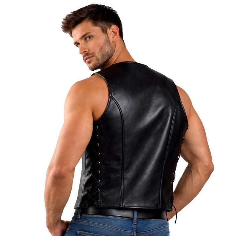 Men's Real Leather Bartender Vest, Handmade – Gay Bar Vest, Waistcoat ...