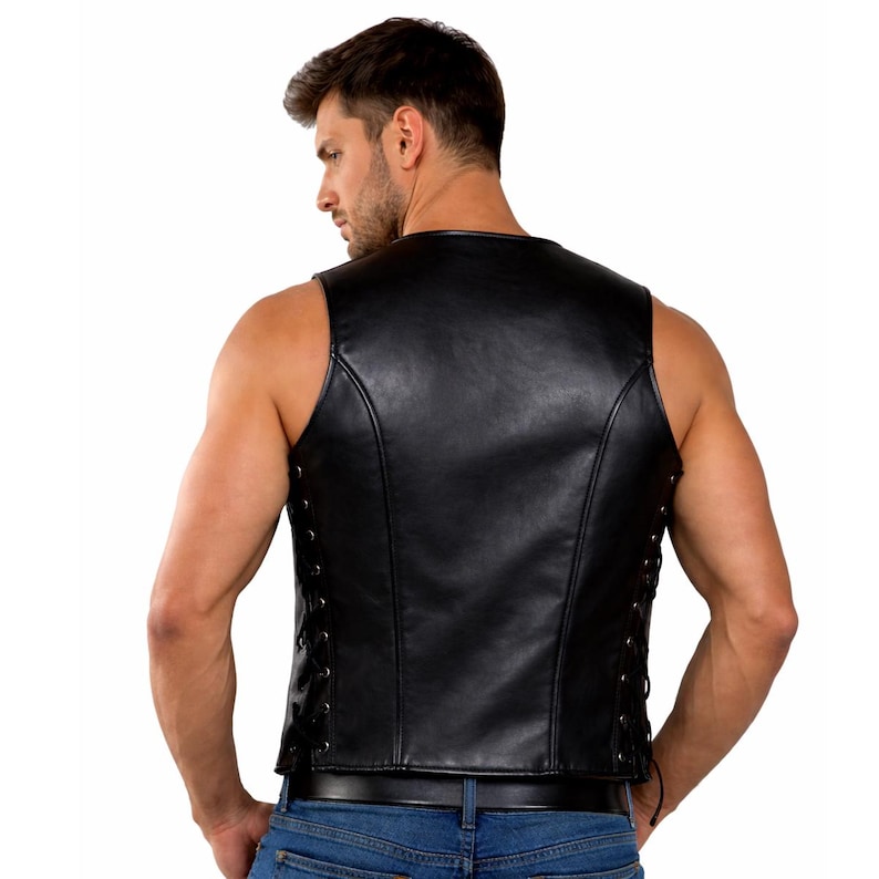 Men's Real Leather Bartender Vest, Handmade – Gay Bar Vest, Waistcoat ...