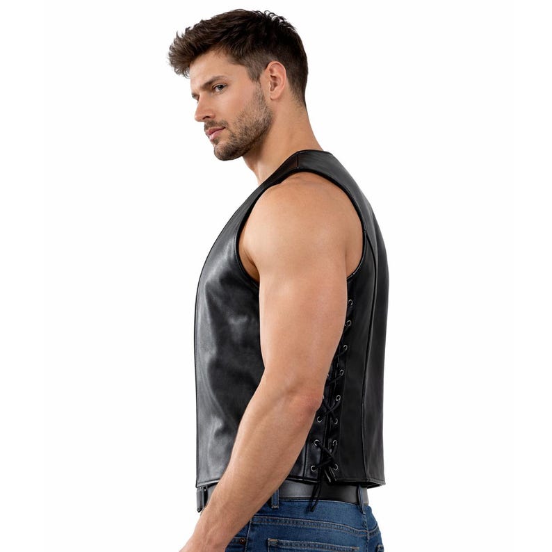 Men's Real Leather Bartender Vest, Handmade – Gay Bar Vest, Waistcoat ...