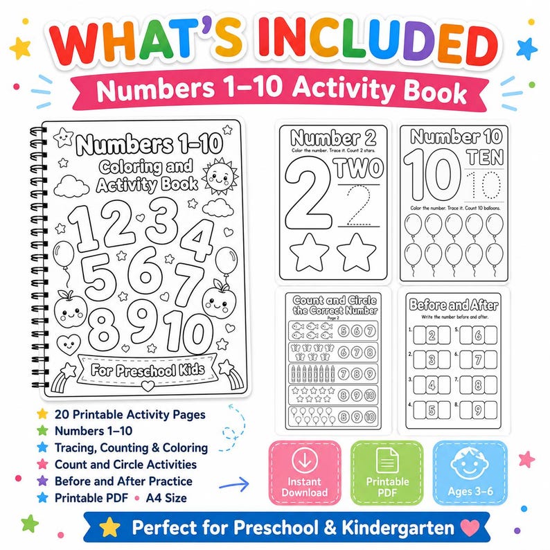 Numbers 1-10 Worksheets | Preschool Math Activity Book | Counting ...