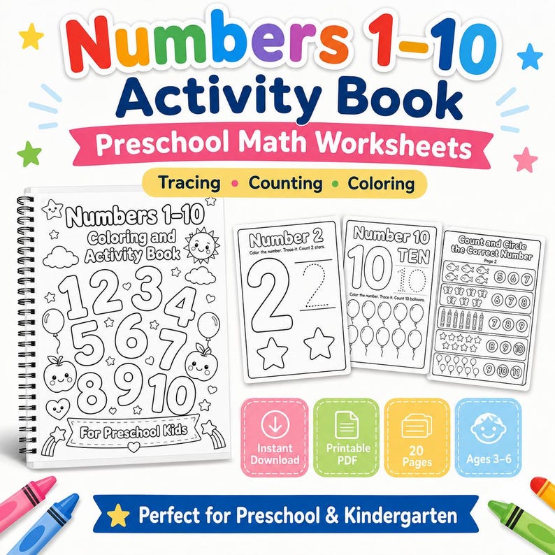 Numbers 1-10 Worksheets | Preschool Math Activity Book | Counting ...
