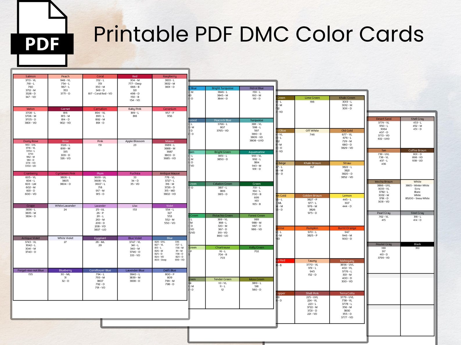 PDF DMC Color Cards |thread Organization System| Printable Color Cards ...