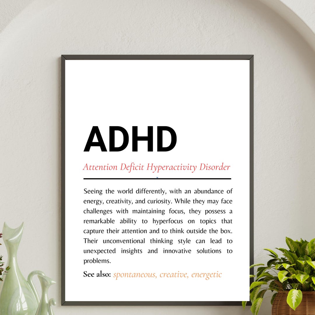Adhd Definition Poster Funny Adhd Print Adhd Decor Adhd Art Print Funny ...