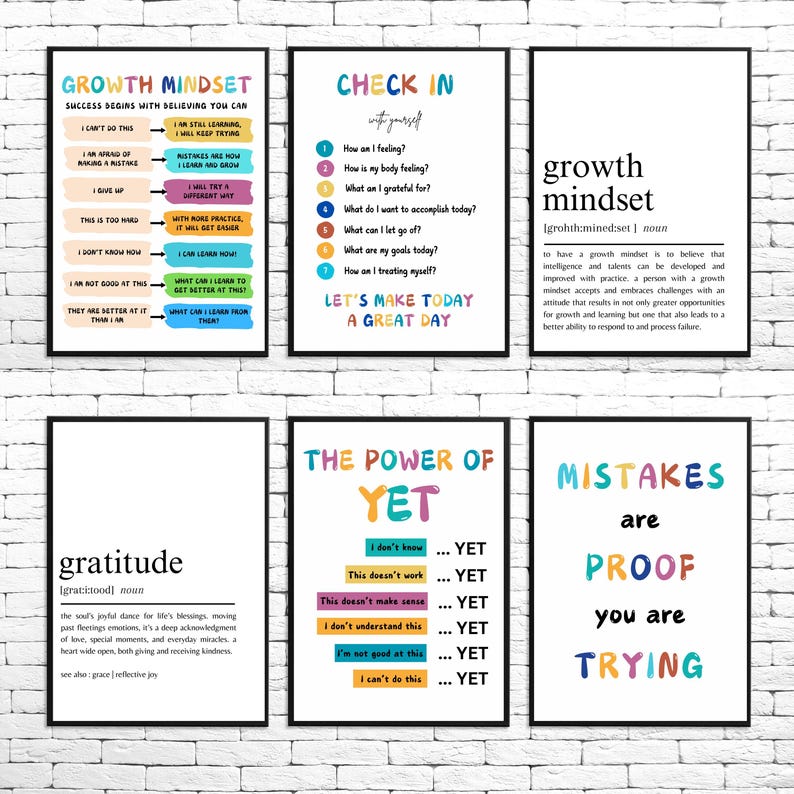 Set of 10 PRINTABLES | Growth Mindset Posters | Posters for Mental ...