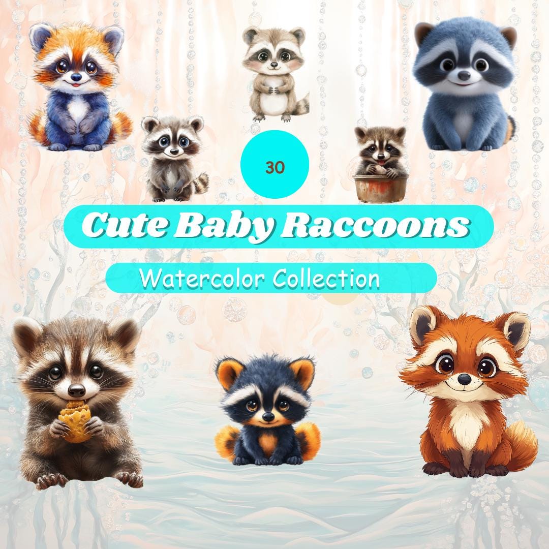 Cute Baby Raccoons, Watercolor Raccoons, High-resolution Clip Art, PNG ...