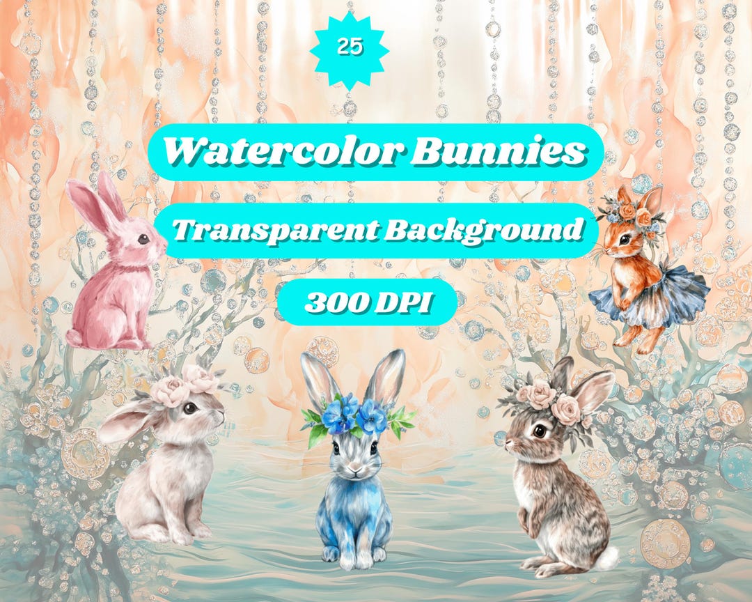 Watercolor Bunnies, Clipart Bunnies, Colorful Clipart, Easter Bunnies ...