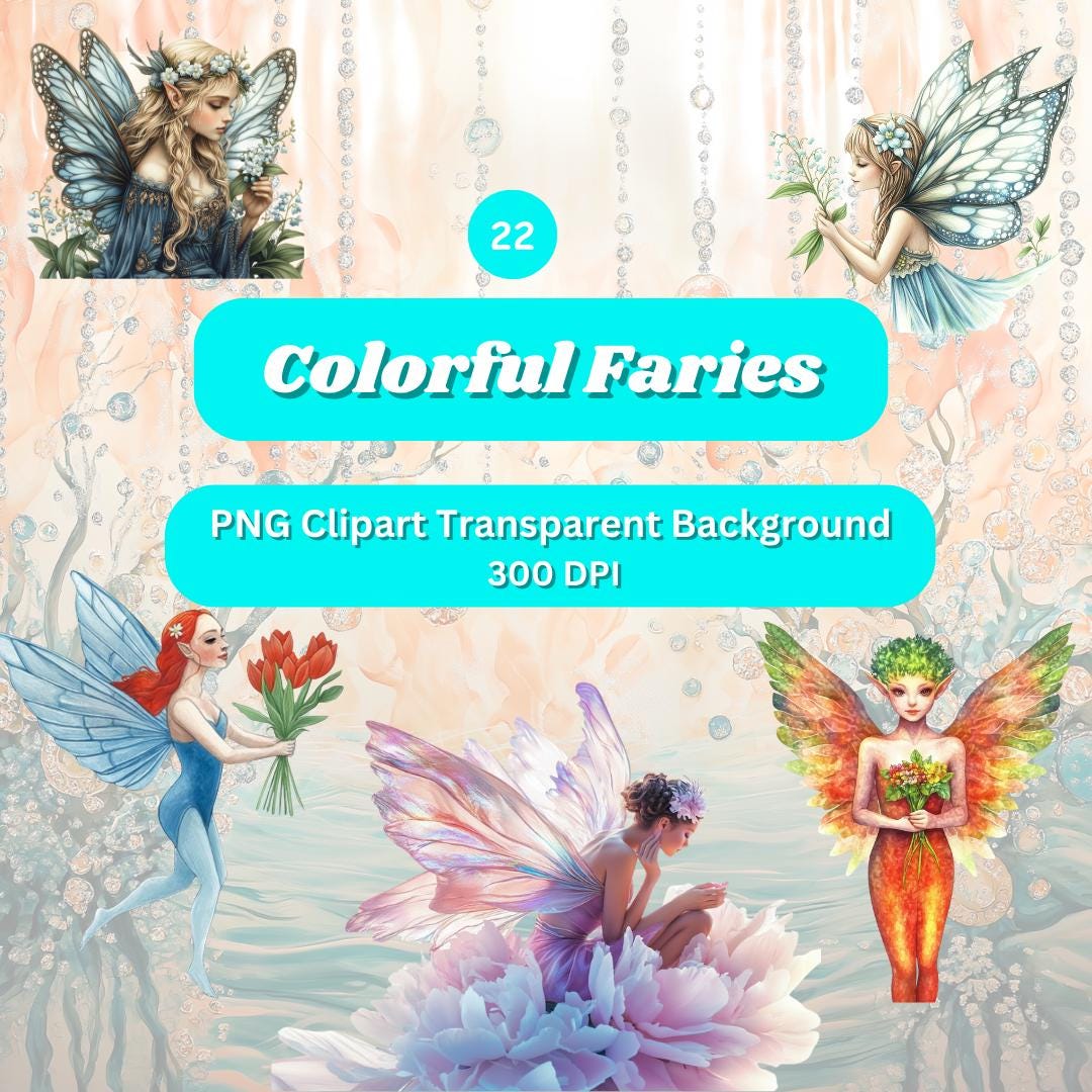 Colorful Fairies, PNG Bundle, Clipart, Digital, Instant Download, Faiy ...