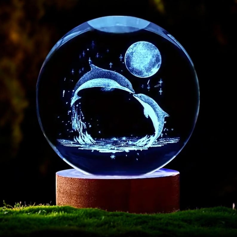 Dolphin 3D Laser Engraved Crystal Ball With Color-changing Lights – 8cm ...