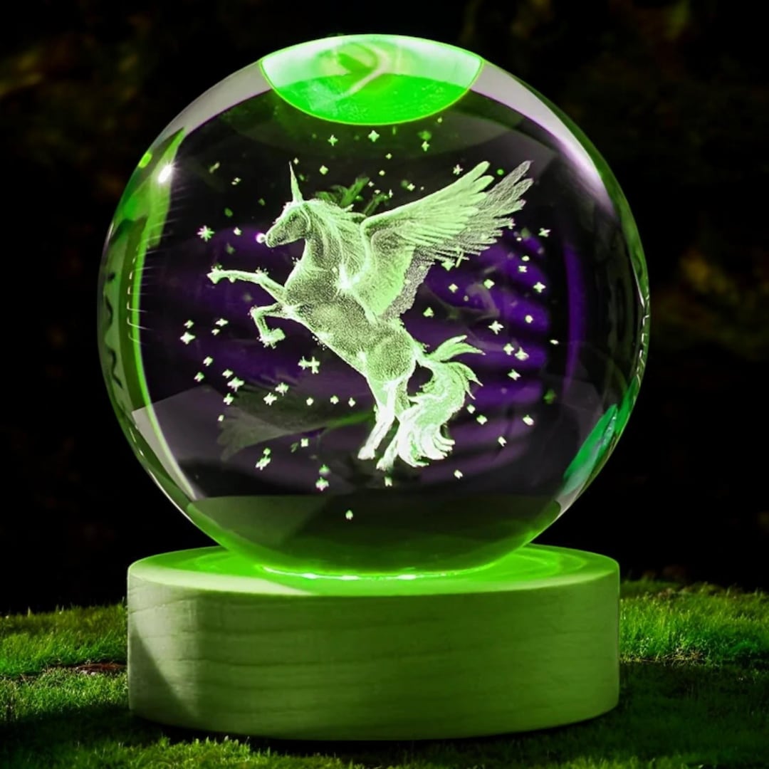 Unicorn 3D Laser Engraved Crystal Ball With Color-changing Lights – 8cm ...