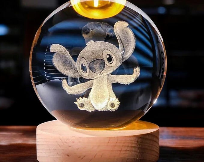 3D Laser Engraved Crystal Ball Night Light Cartoon Character LED Lamp ...
