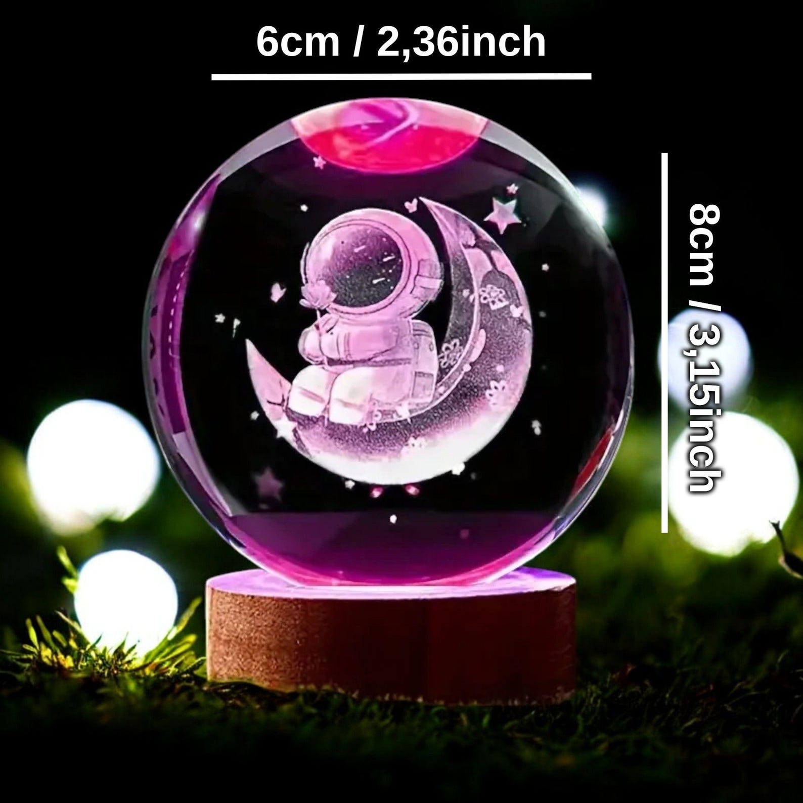 Astronaut 3D Laser Engraved Crystal Ball With Color-changing Lights ...