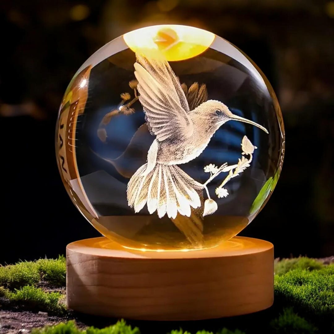 Hummingbird 3D Laser Engraved Crystal Ball With Color-changing Lights ...