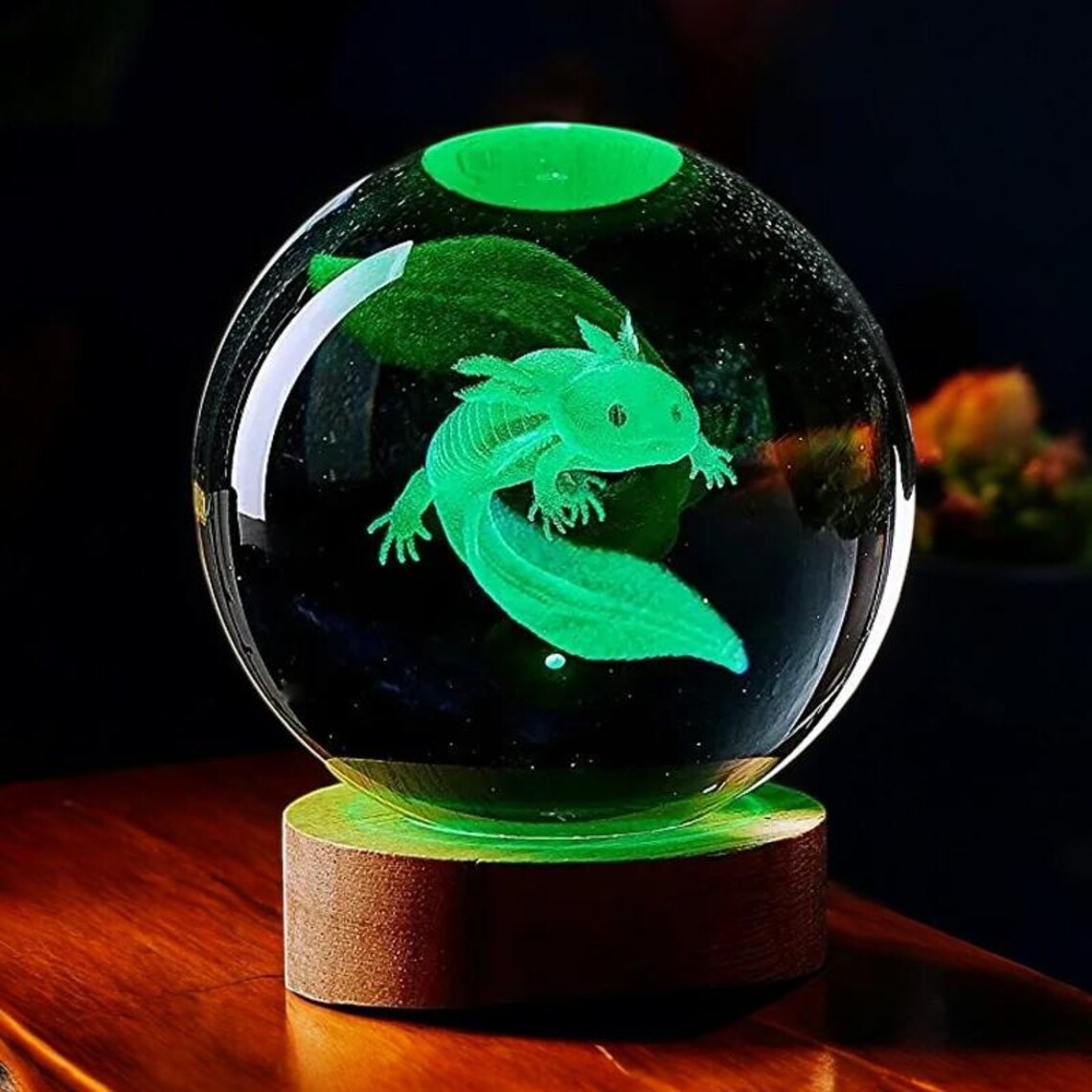 3D Colorful Axolotl Laser Engraved Crystal Ball Night Light – 6cm ...