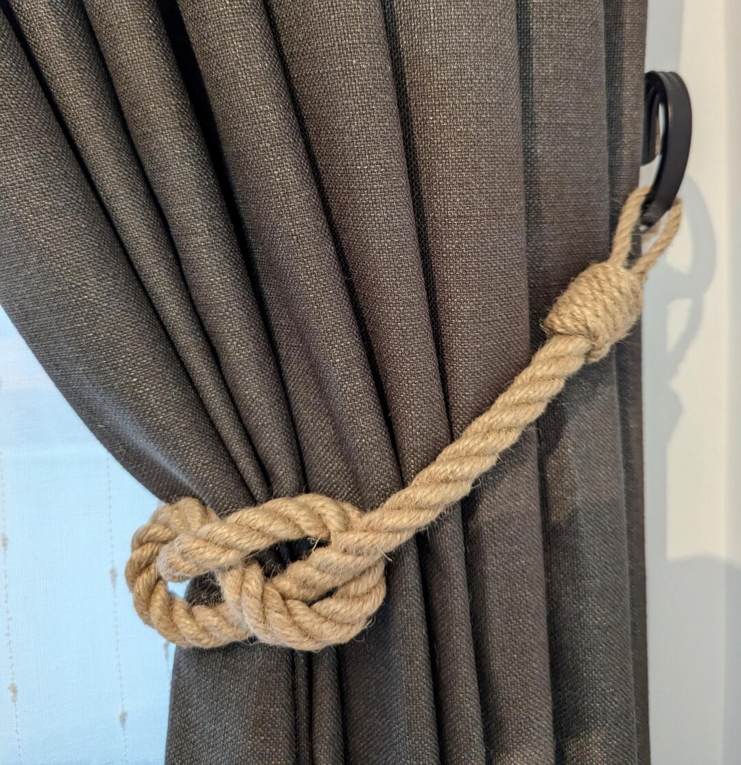 Curtain Tiebacks - Jute Rope Nautical Knot, Rustic - Boho Window Decor ...