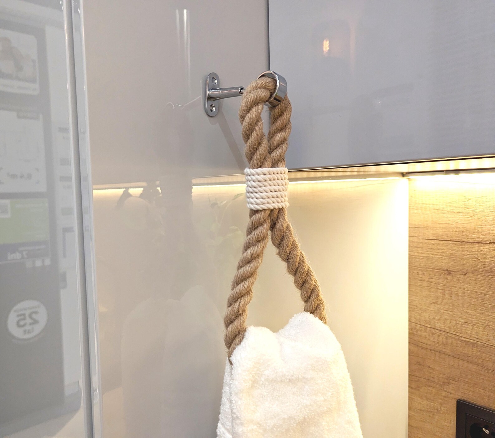 Towel Holder Made of Jute Rope.. White Decor.. Chrome Fittings ...