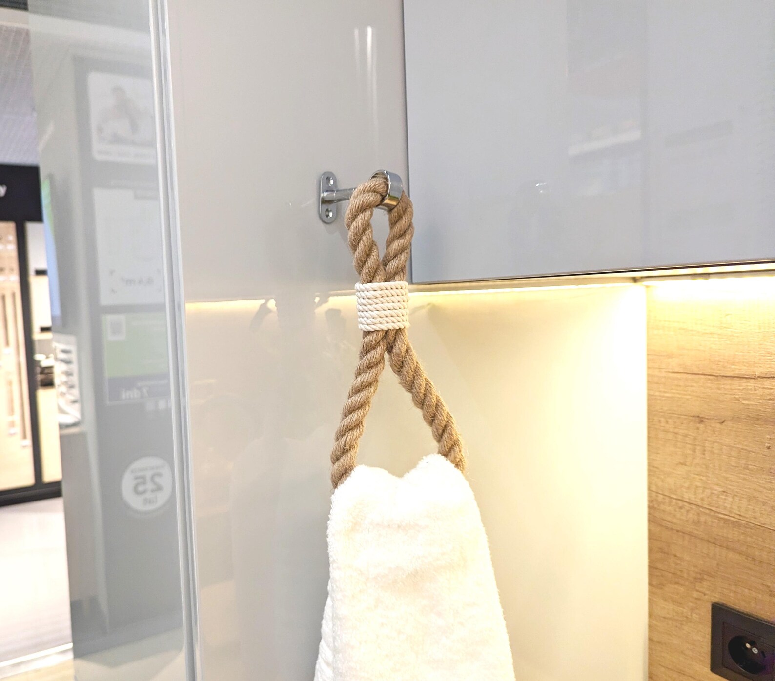 Towel Holder Made of Jute Rope.. White Decor.. Chrome Fittings ...