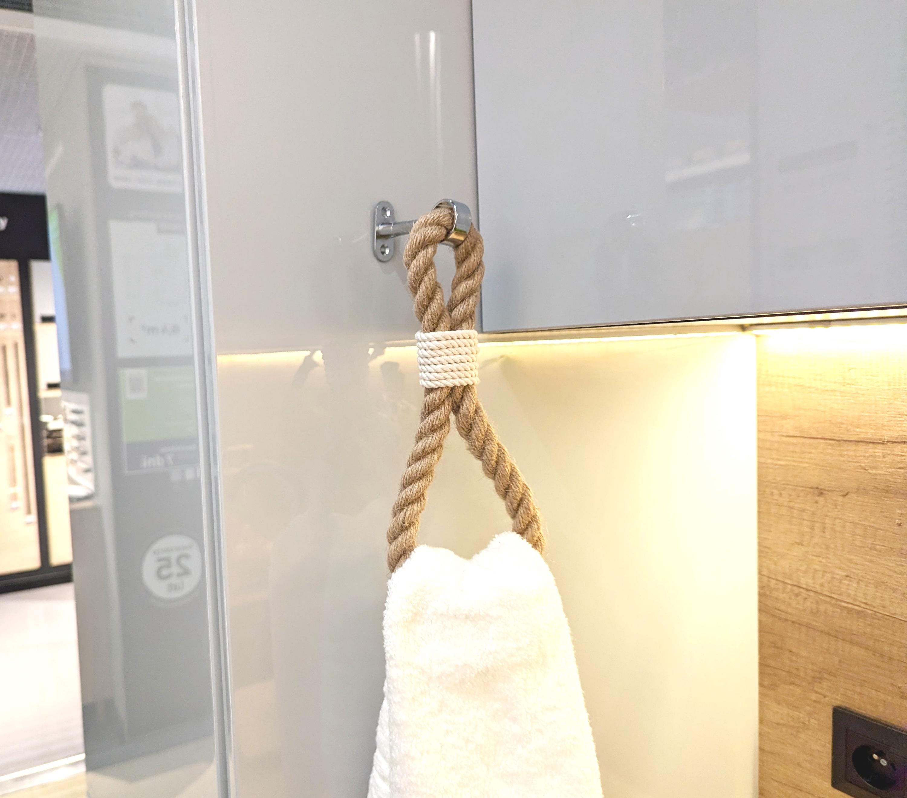 Towel Holder Made of Jute Rope.. White Decor.. Chrome Fittings ...