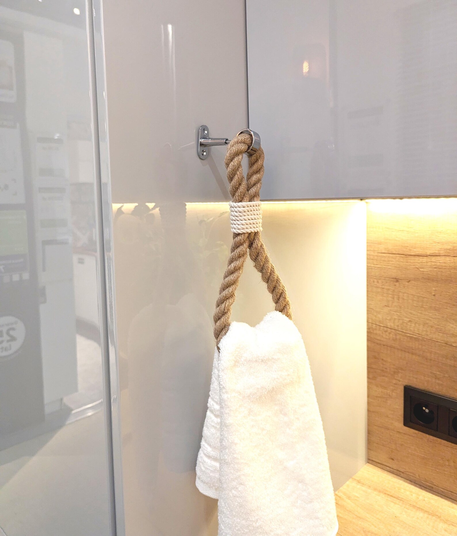 Towel Holder Made of Jute Rope.. White Decor.. Chrome Fittings ...