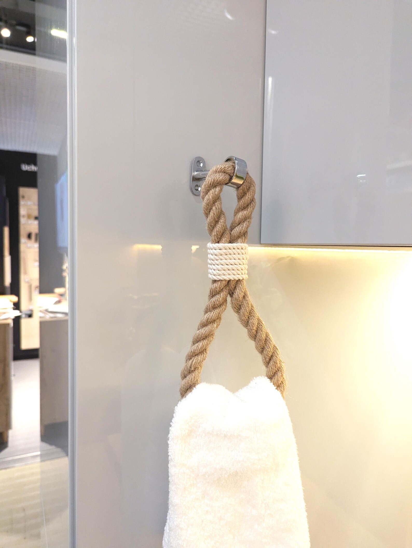 Towel Holder Made of Jute Rope.. White Decor.. Chrome Fittings ...