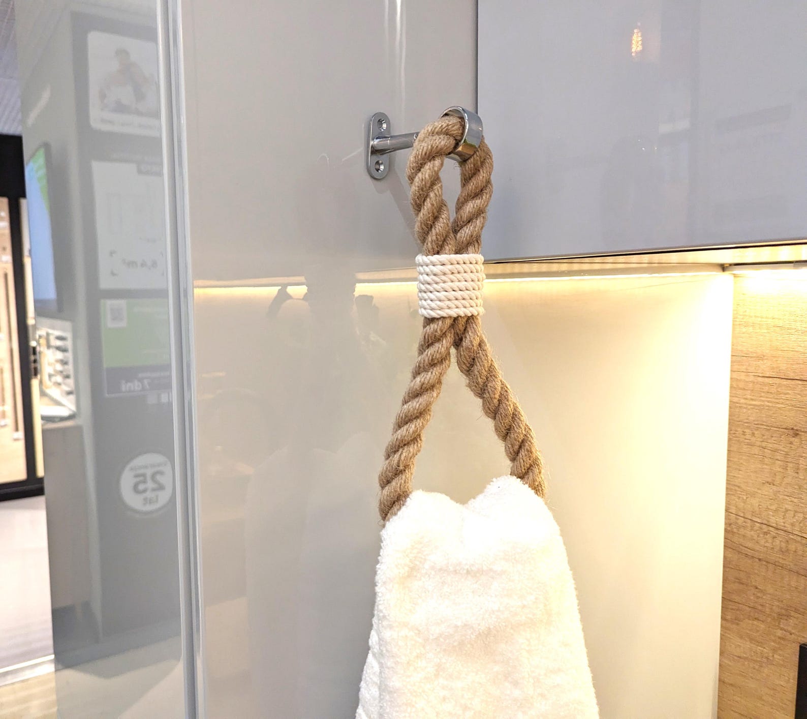 Towel Holder Made of Jute Rope.. White Decor.. Chrome Fittings ...