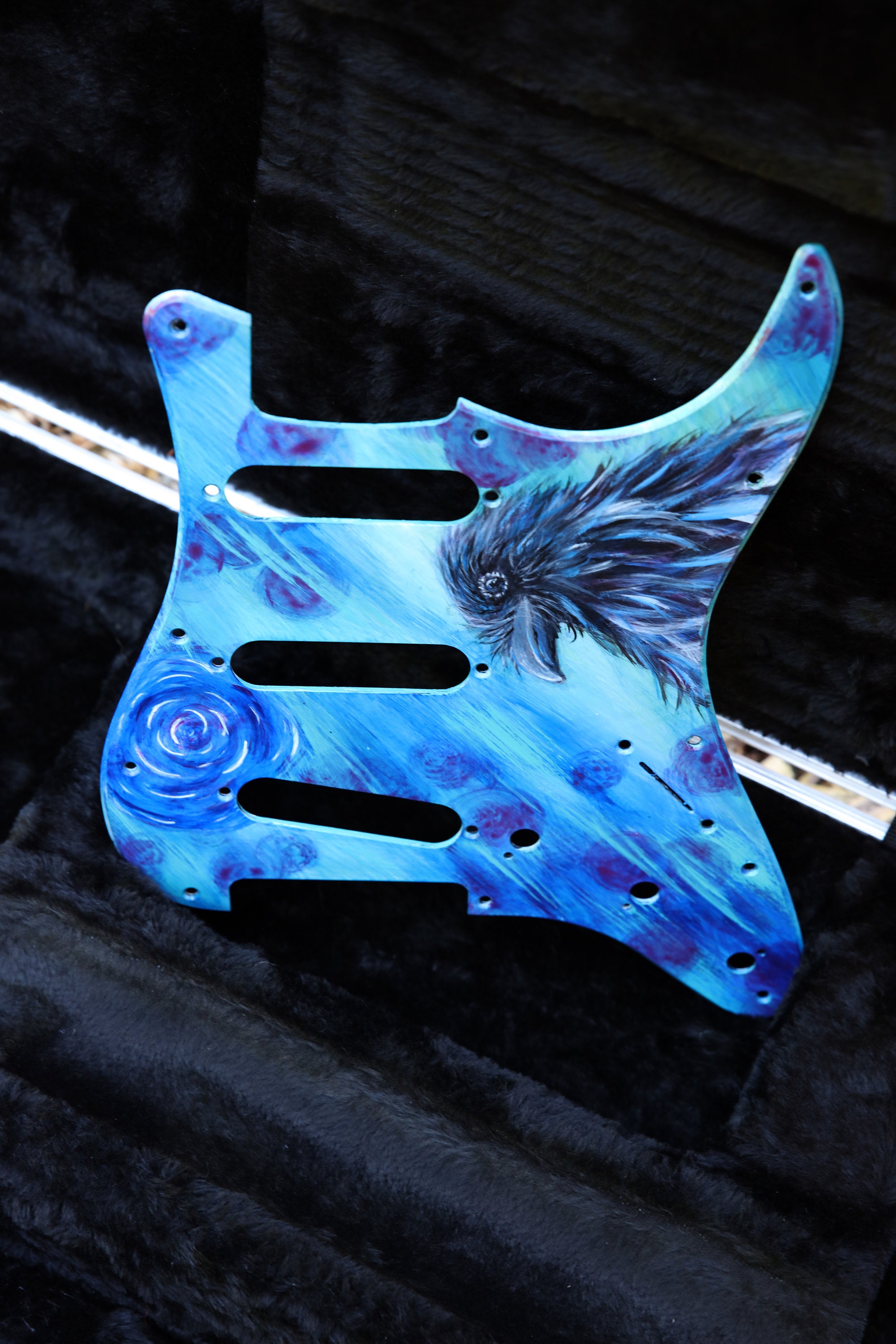 Hand Painted Fender Stratocaster Pickguard, Blue Moon Raven Sonata ...