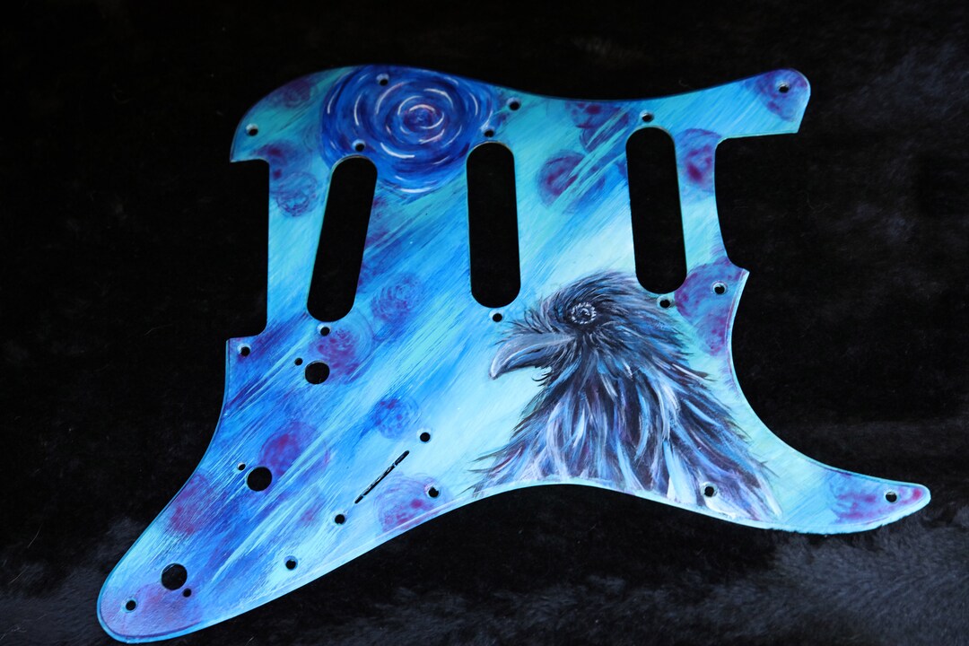 Hand Painted Fender Stratocaster Pickguard, Blue Moon Raven Sonata ...