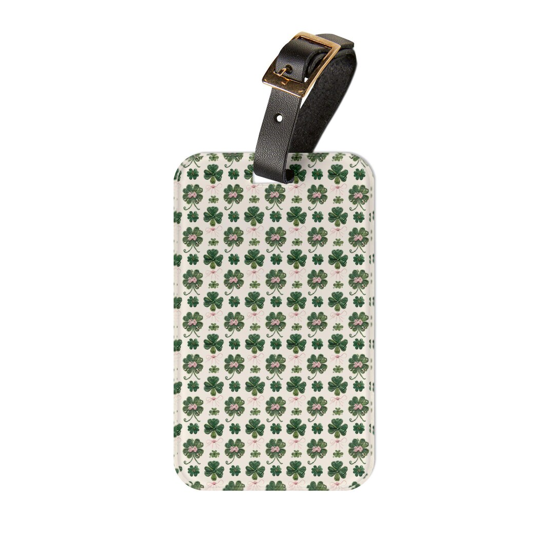 Shamrock Luggage Tag Coquette Faux Embroidery Design, Travel Bag Tag ...