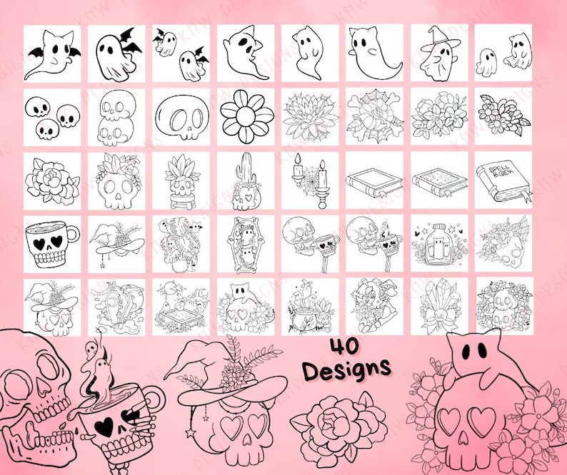 40 Procreate Spooky Cute Stamps | Cute Skulls, Ghosts & Flowers ...