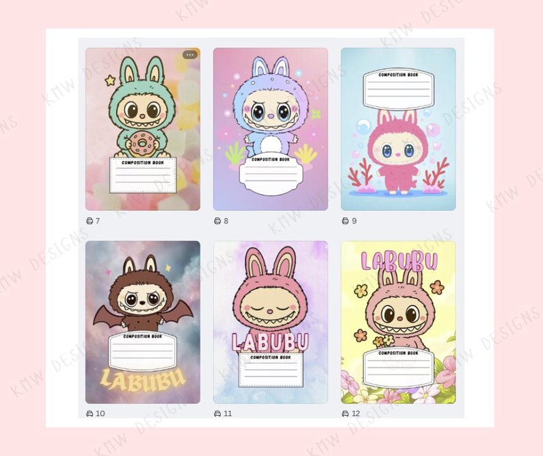 24 LABUBU Composition Notebook Covers, Canva Composition Notebook ...