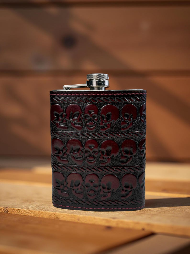 Western Carved Leather Wrapped Flask, Cowboy Rodeo Flask, Leather Flask ...