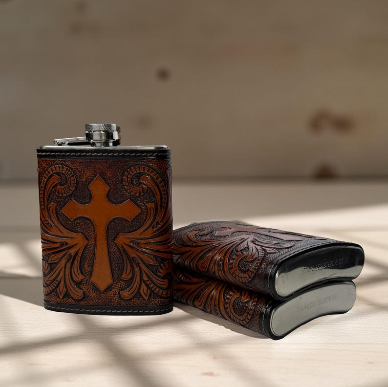 Leather Wrapped Whiskey Flask, Gift for Groomsman Best Man, Leather ...