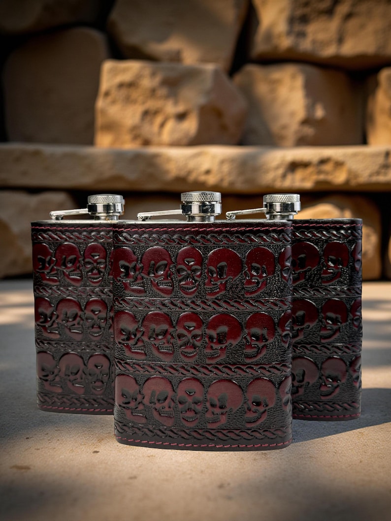 Western Carved Leather Wrapped Flask, Cowboy Rodeo Flask, Leather Flask ...