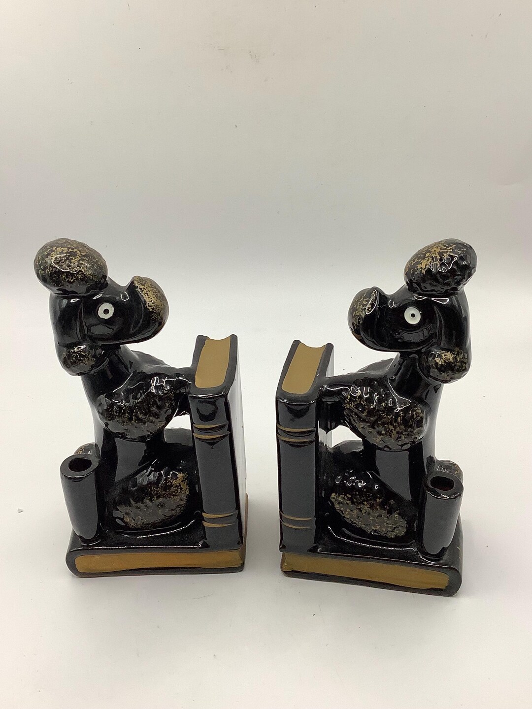 Vintage Porcelain Poodle Bookends With Pen Holders - Etsy